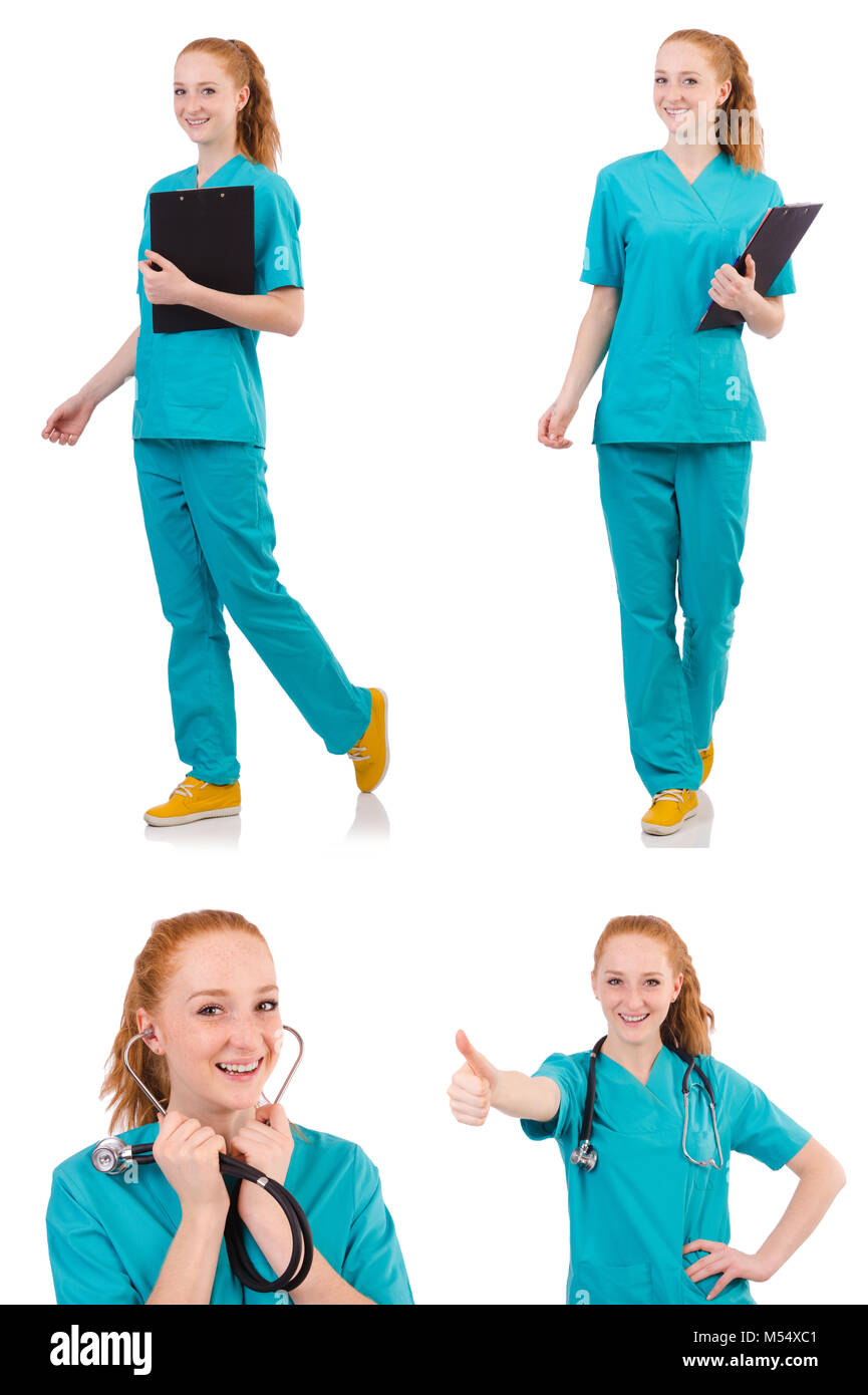 The woman-doctor with binder isolated on white Stock Photo - Alamy
