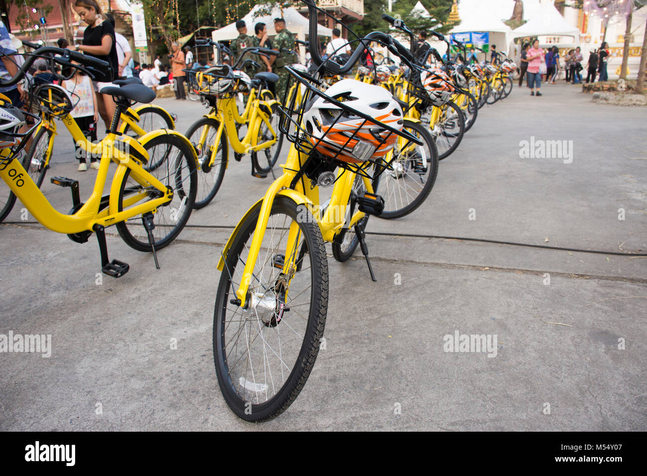 Yellow bicycle for travelers people rent biking tour around Bang Mod ...