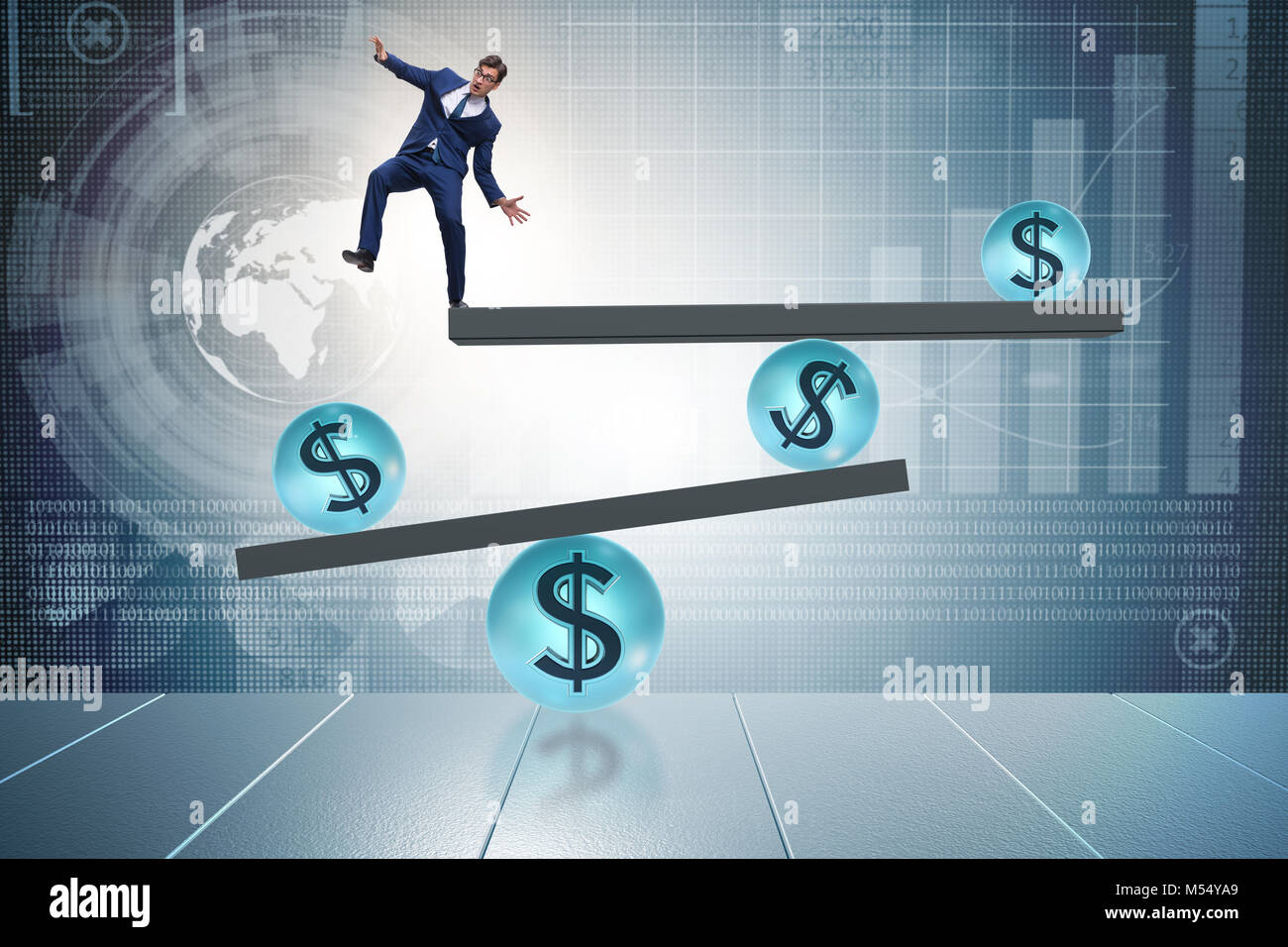 The businessman balancing in financial dollar concept Stock Photo - Alamy