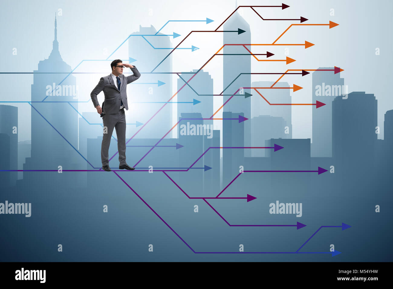 The businessman thinking of different career paths Stock Photo - Alamy