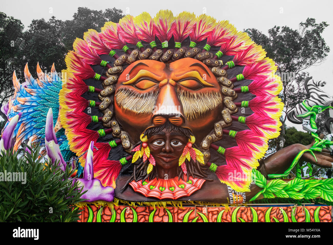 A colorful classical carnival float representing an Indian woman Stock ...