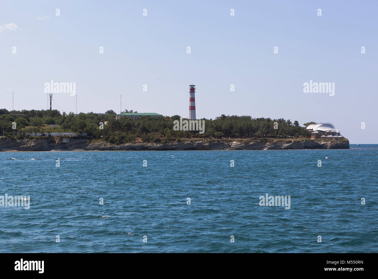 Lighthouse at Cape Tolstoy resort city of Gelendzhik, Krasnodar region ...