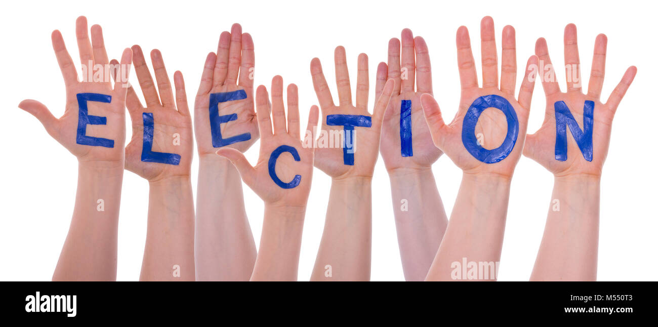 Word Election On Hands, On White Stock Photo - Alamy
