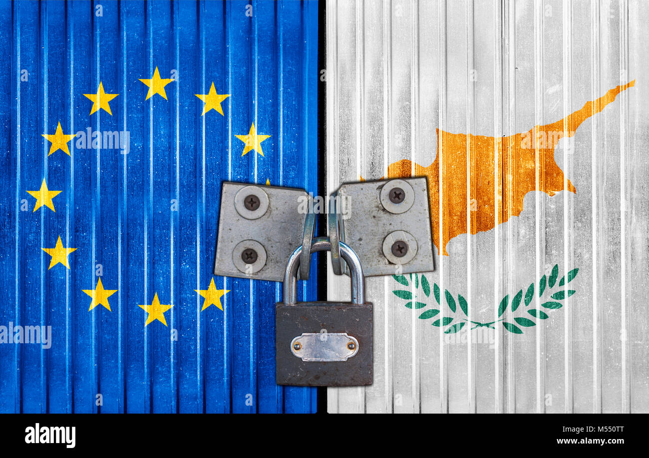 EU and Cyprus flag on door with padlock Stock Photo - Alamy