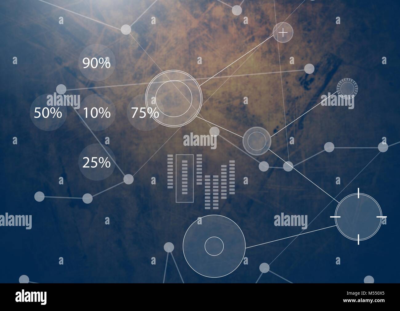 Interface overlay of connection statistics graphics with grunge ...