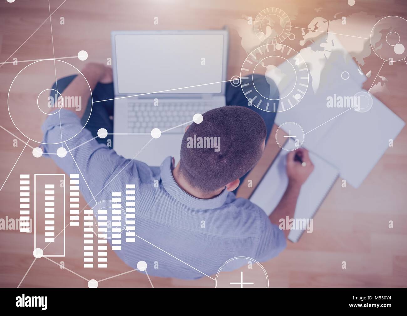 Business Overlay Interface with businessman working Stock Photo - Alamy