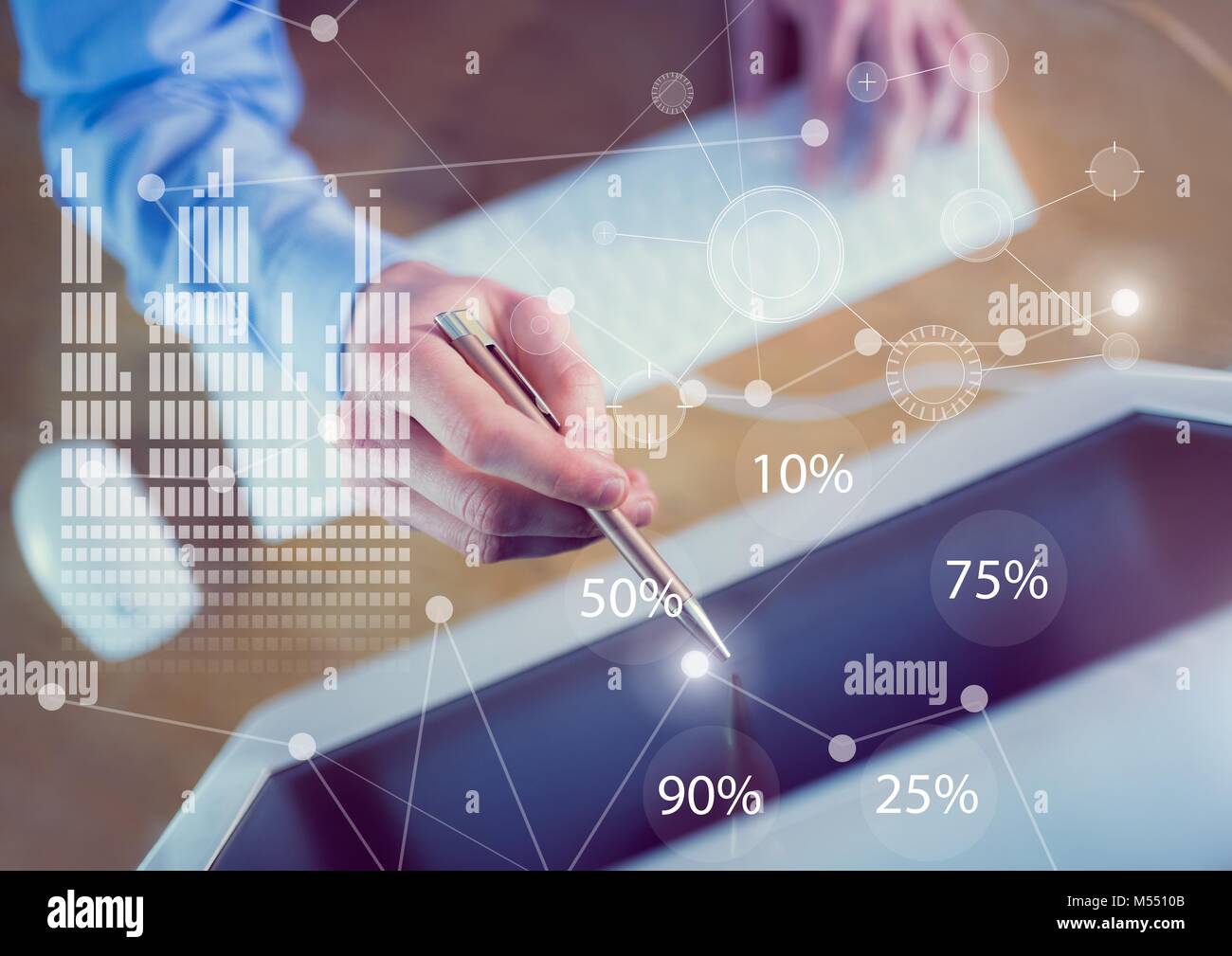 Business Overlay Interface with business person and computer Stock ...