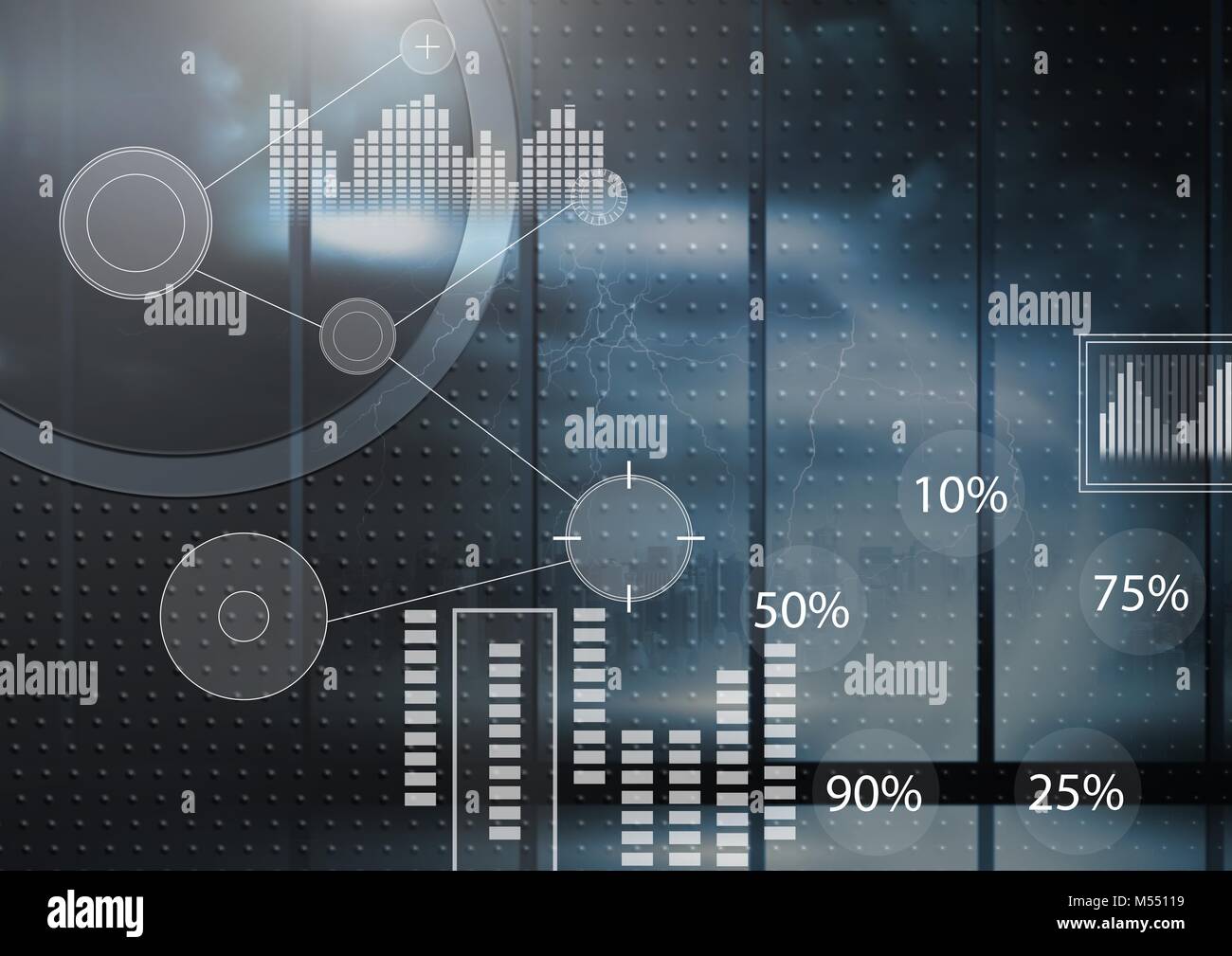Interface overlay of connection statistics graphics with dark ...