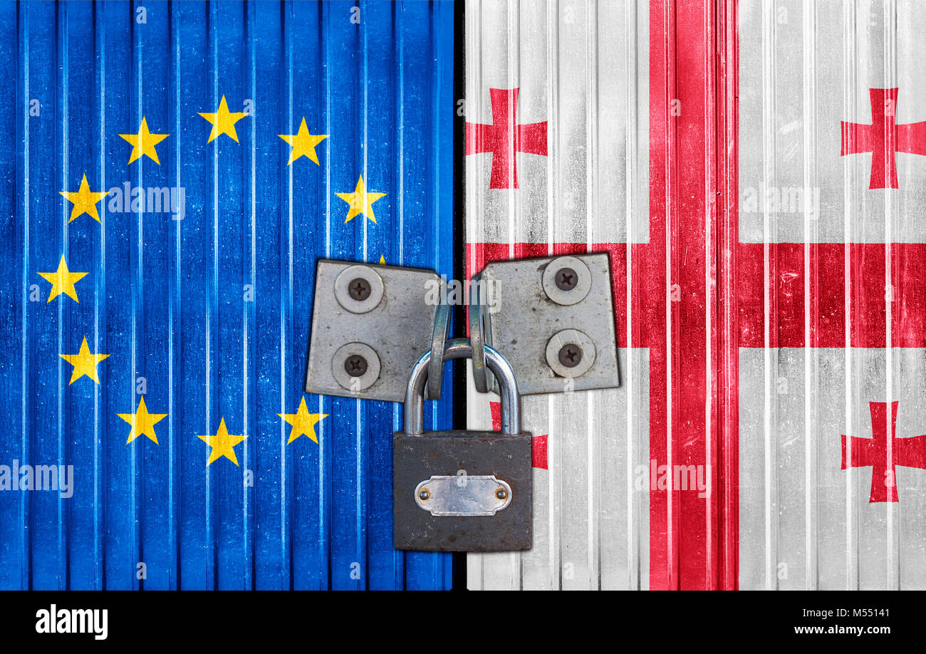 EU and Georgia flag on door with padlock Stock Photo - Alamy