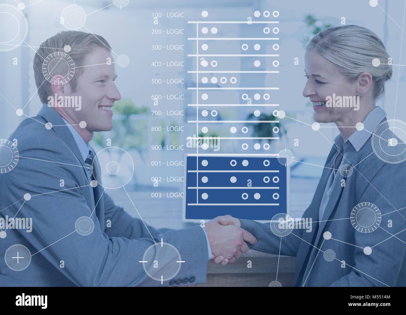 Business Overlay Interface with business people and computer Stock ...