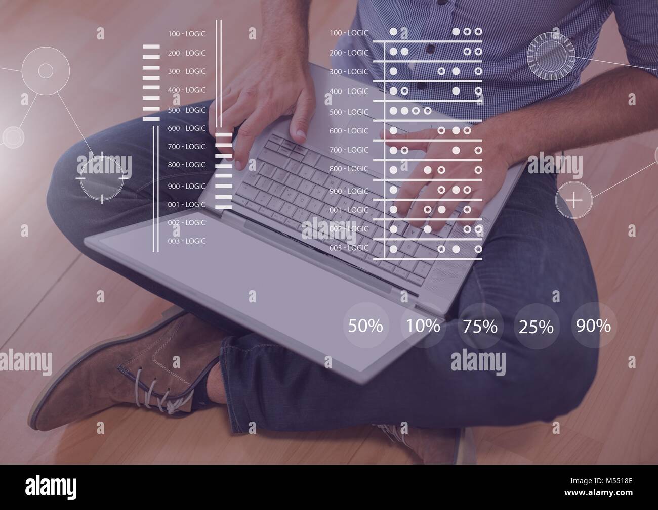 Business Overlay Interface with businessman and laptop Stock Photo - Alamy