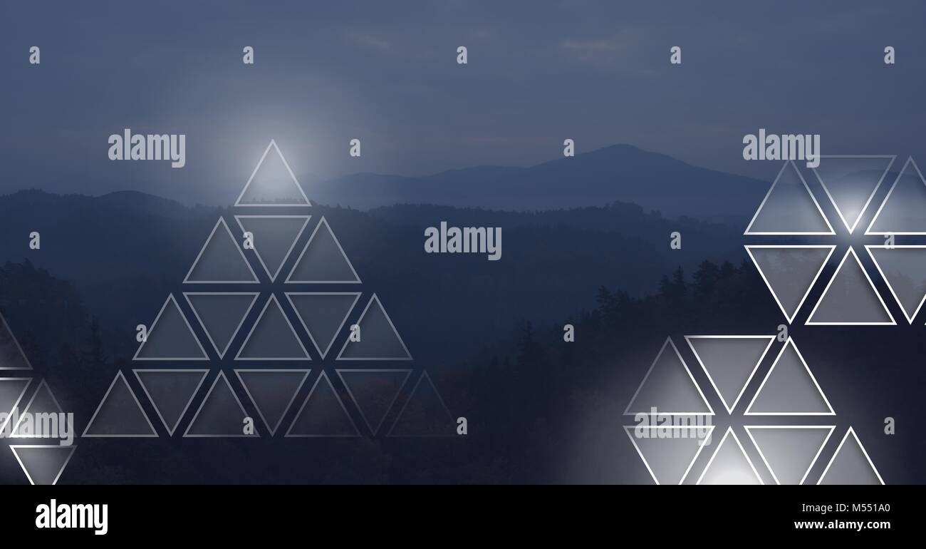 Triangle polygons glowing on dark mountain nature background Stock ...