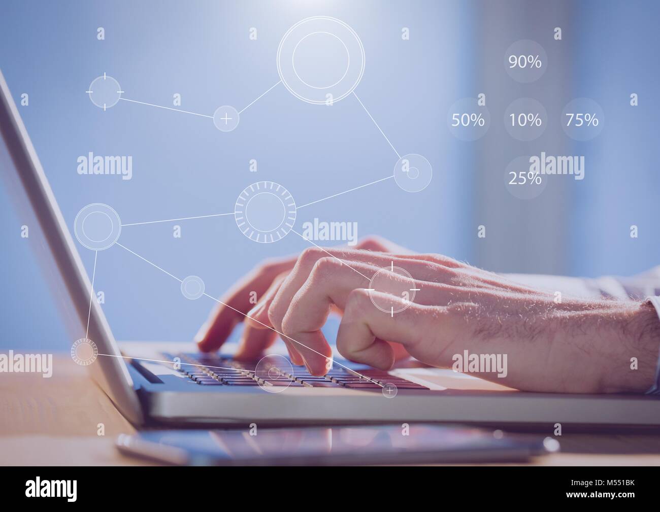 Business Overlay Interface with hands and laptop Stock Photo - Alamy