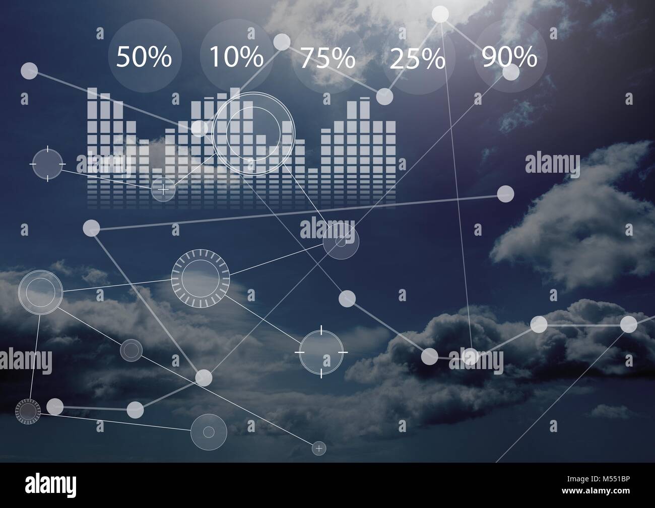 Interface overlay of connection statistics graphics with dark sky ...