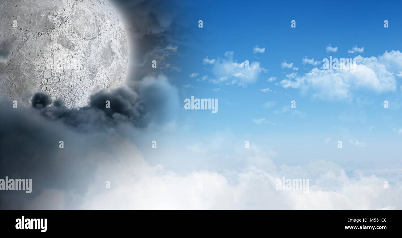 Day and night moon cloudy sky contrast transition Stock Photo - Alamy