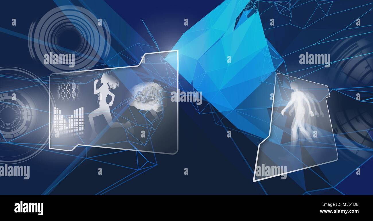 Human health and fitness interface and shapes in background Stock Photo ...