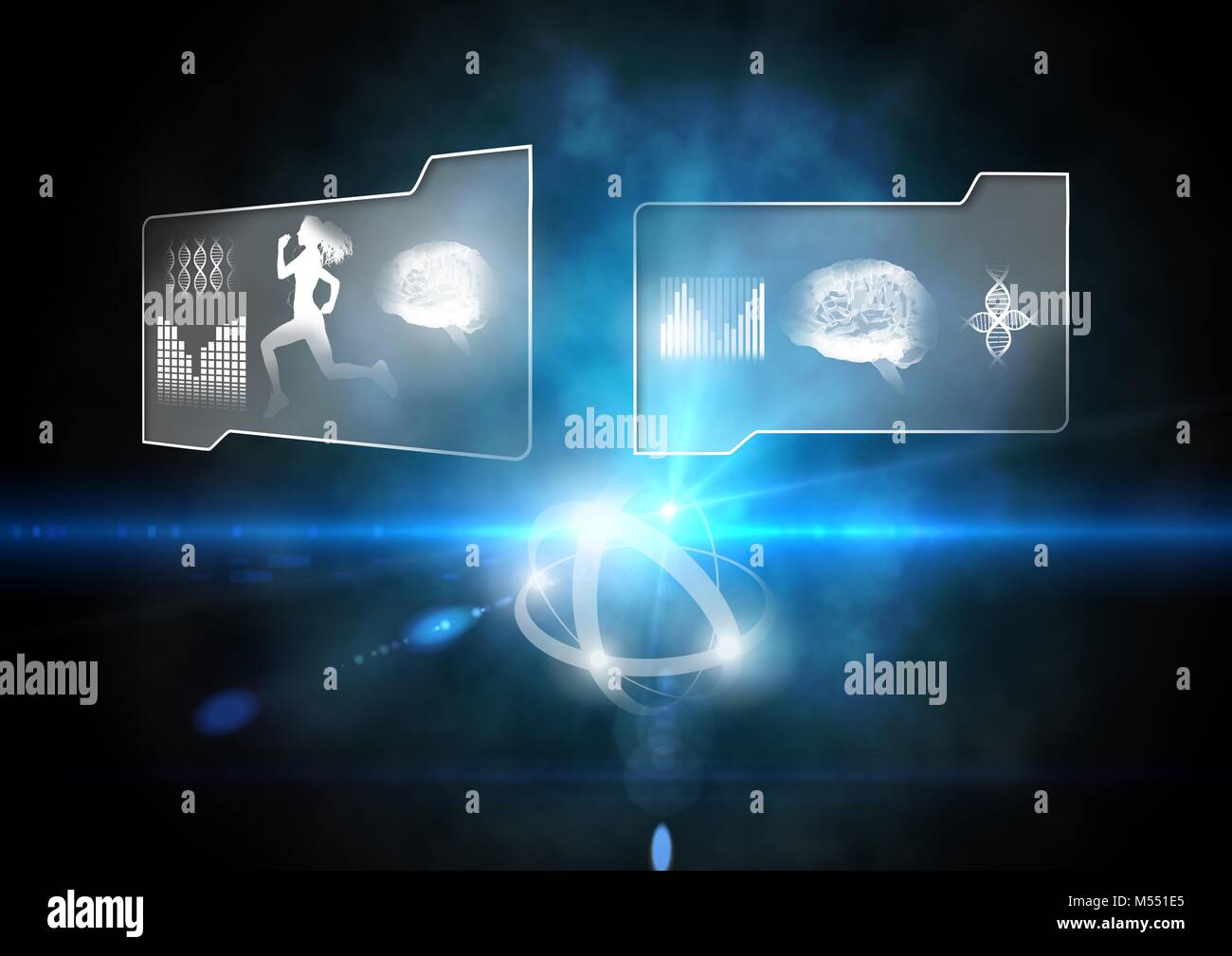 Human health and fitness interface and glowing background Stock Photo ...