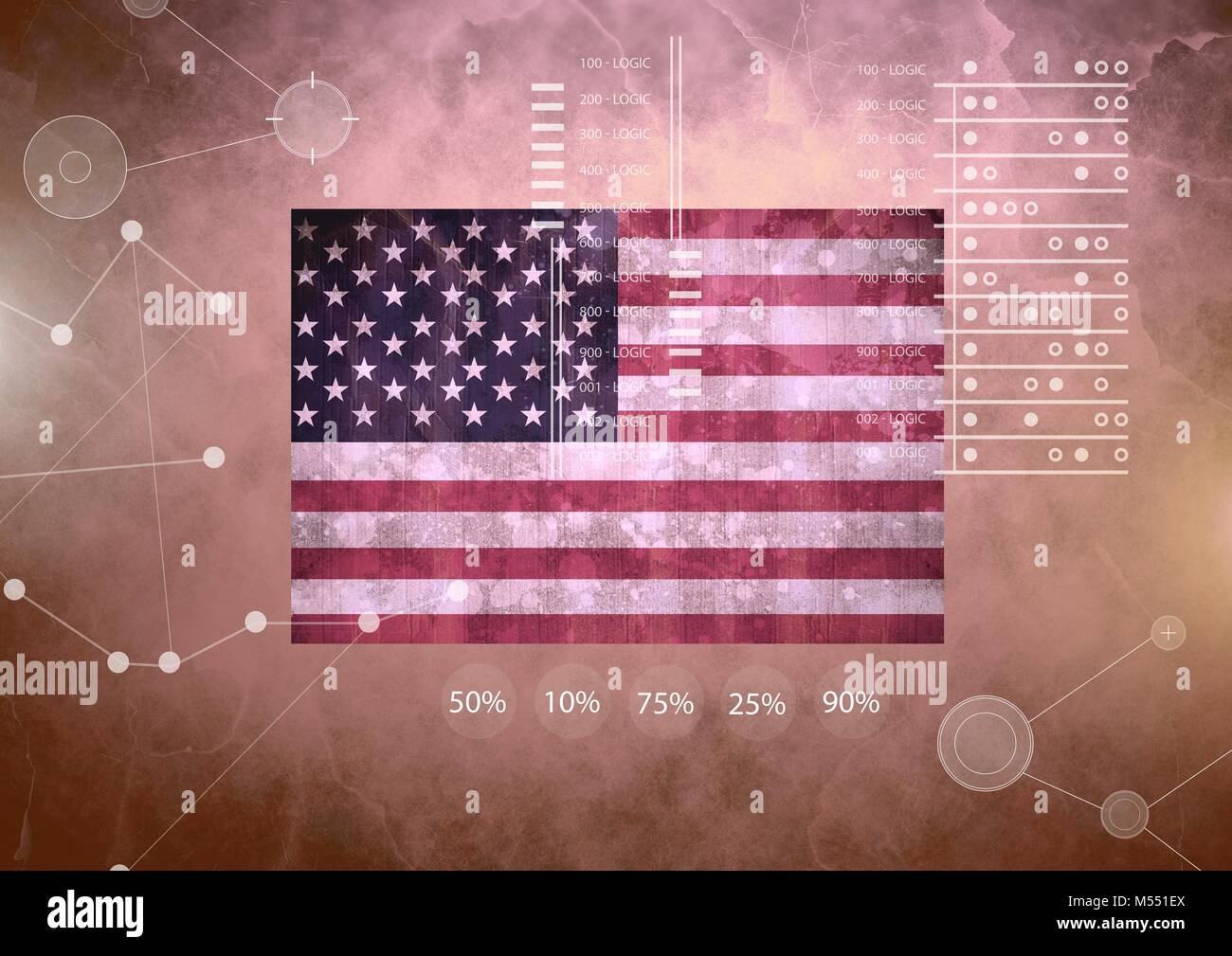 Interface overlay of connection statistics graphics with American USA ...