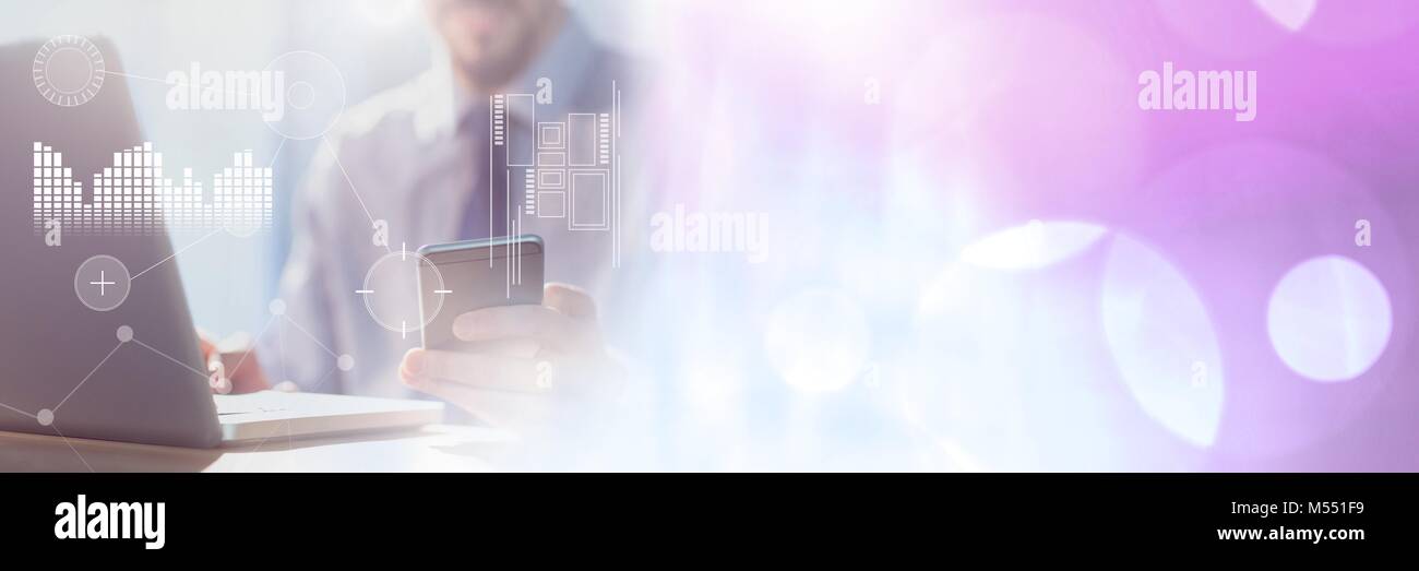 Business Overlay Interface with businessman and phone with transition ...