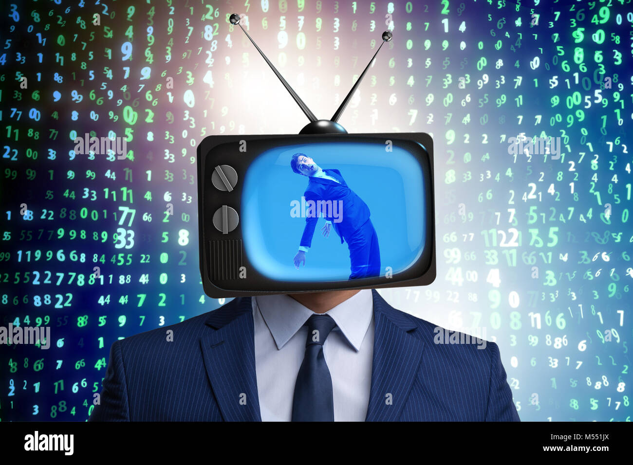 Man with television head in tv addiction concept Stock Photo - Alamy