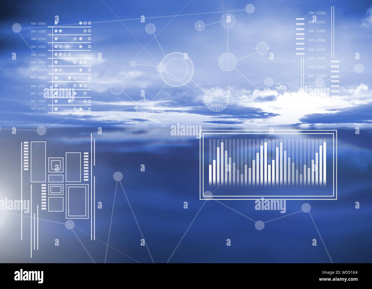 Interface overlay of connection statistics graphics with cloudy sky ...