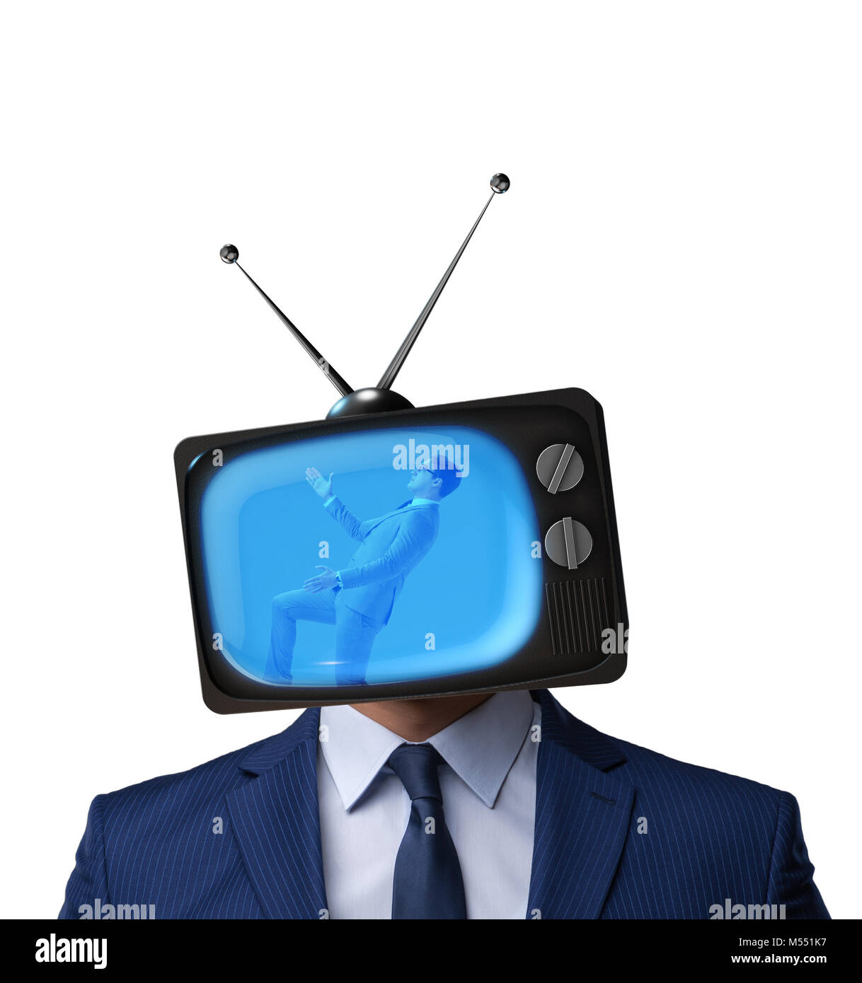Man with television head in tv addiction concept Stock Photo - Alamy
