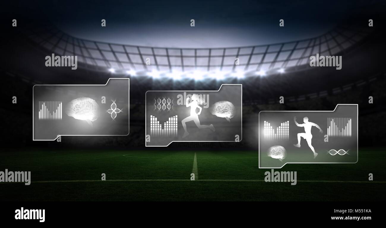 Human health and fitness interface and sports stadium arena background ...