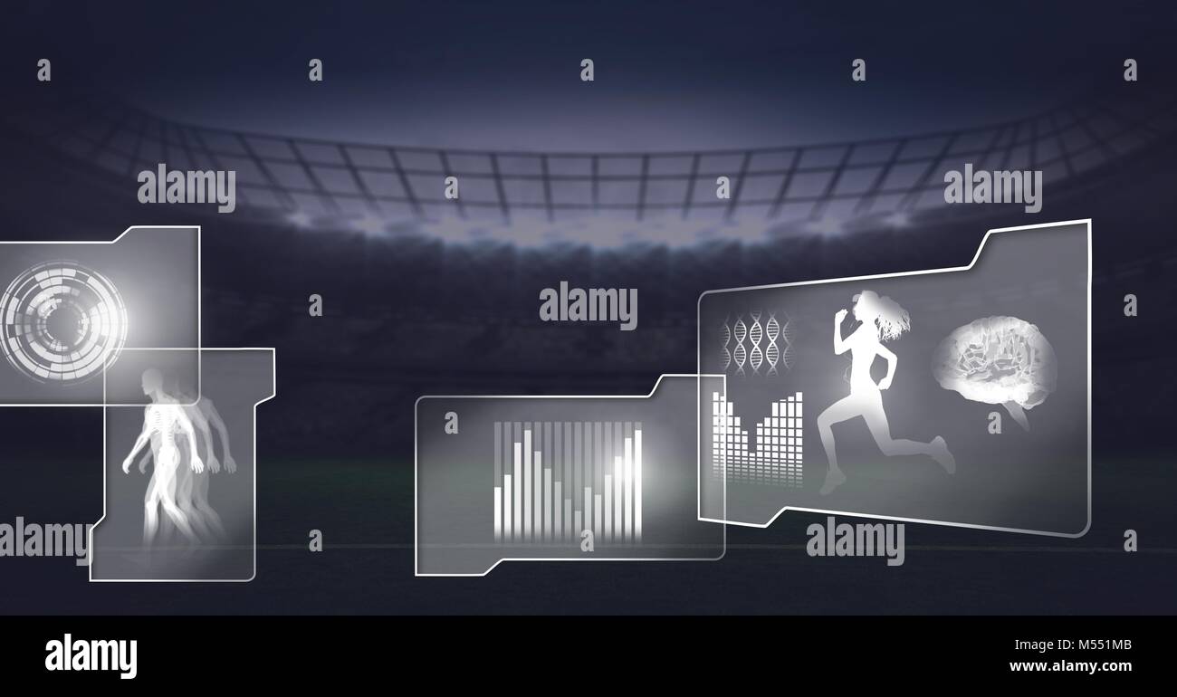 Human health and fitness interface and sports arena background Stock ...