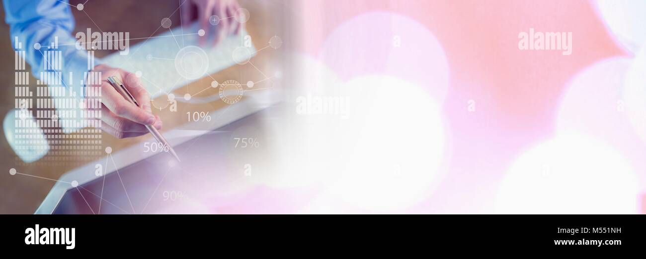 Business Overlay Interface with business person and computer with ...