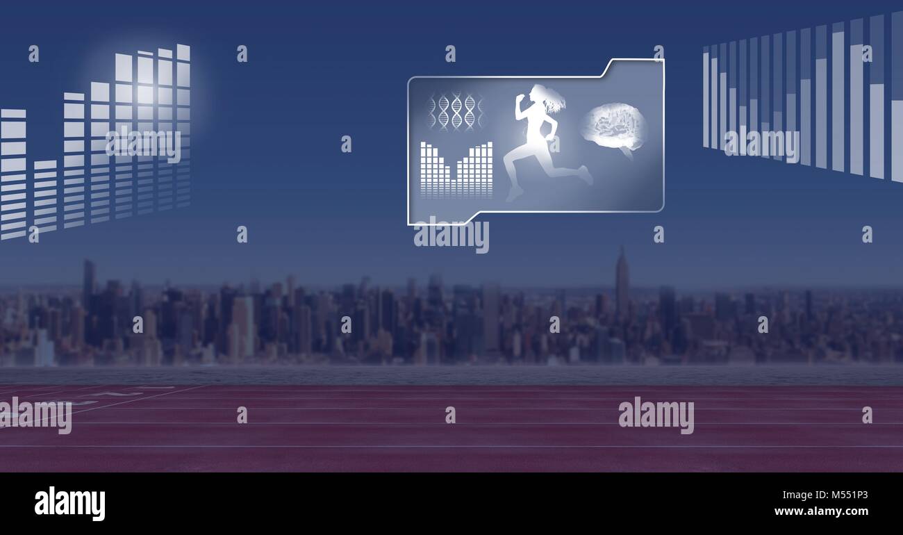 Human health and fitness interface and city background Stock Photo - Alamy