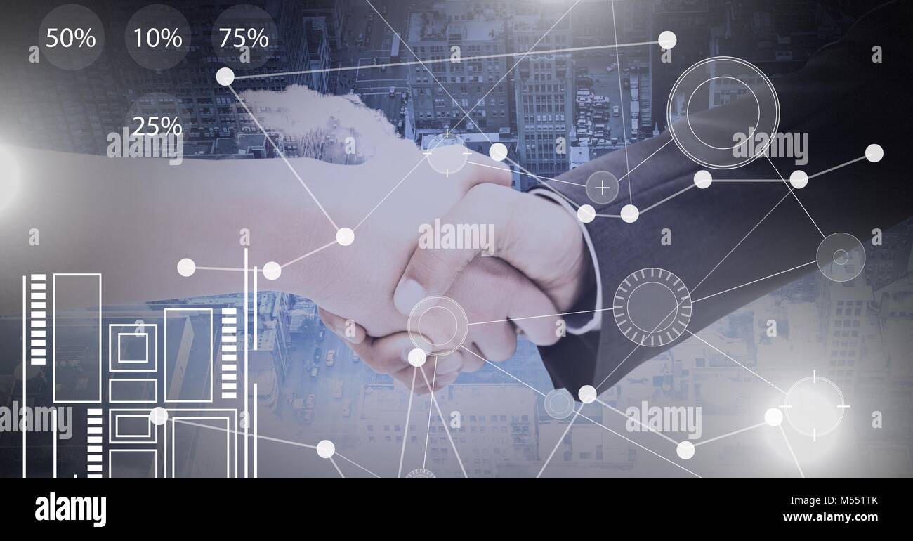 Business Overlay Interface with businessmen handshake Stock Photo - Alamy