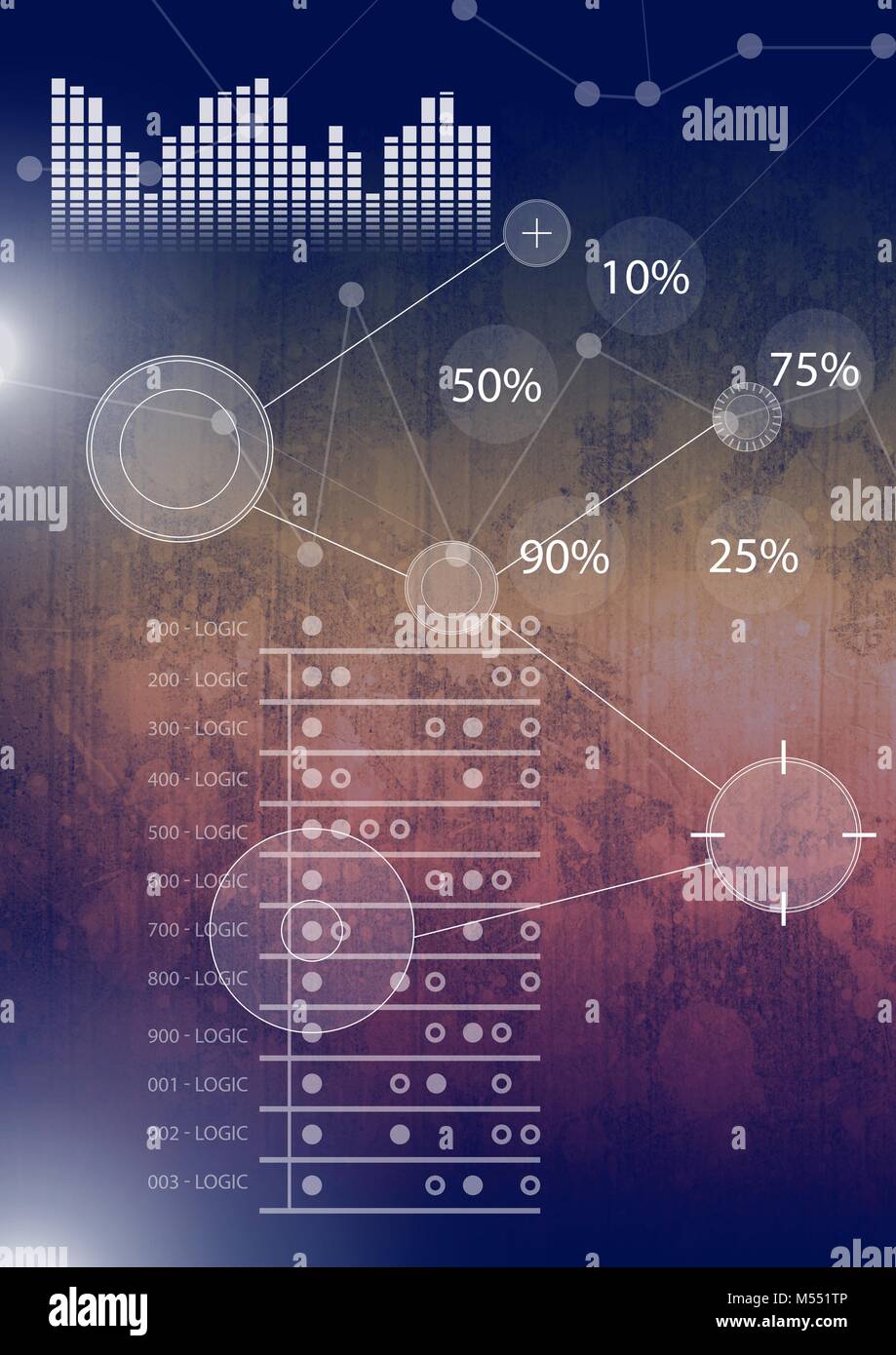 Interface overlay of connection statistics graphics with grunge ...