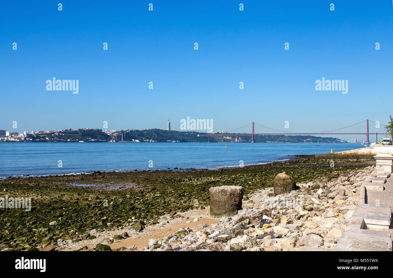 25th of April Suspension Bridge over the Tagus river in Lisbon ...