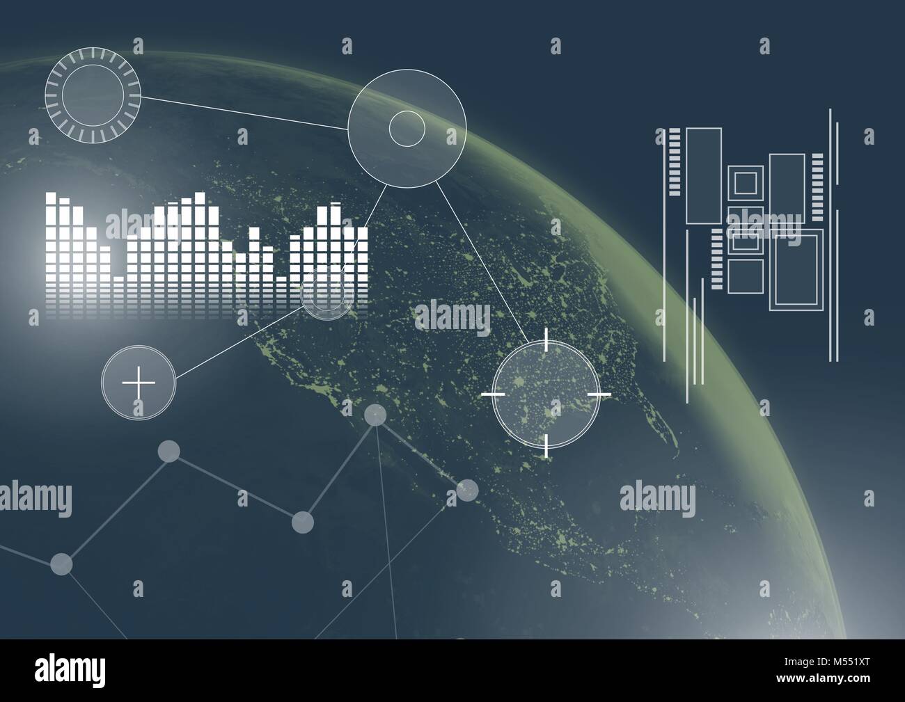 Interface overlay of connection statistics graphics with planet earth ...