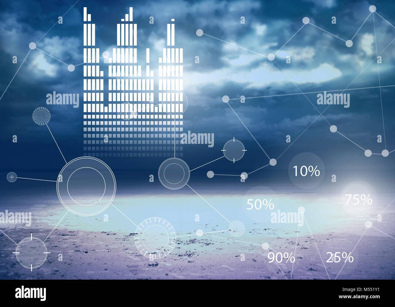 Interface overlay of connection statistics graphics with dark sky ...