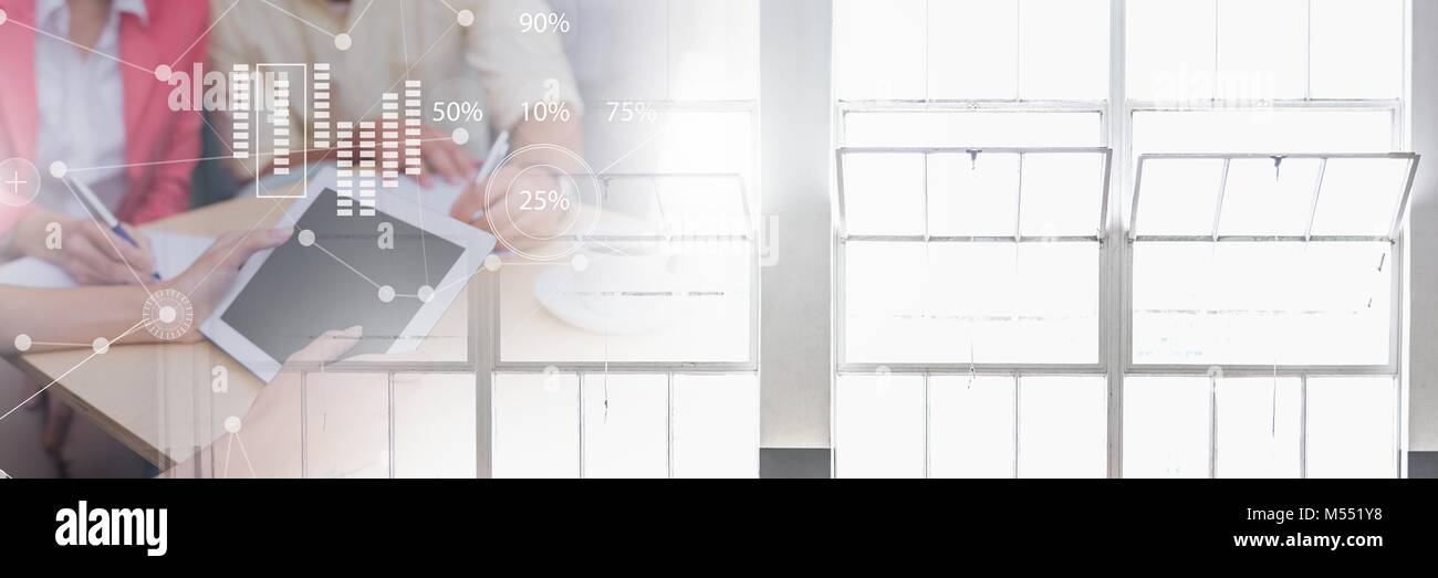 Business Overlay Interface with people and tablet with transition Stock ...