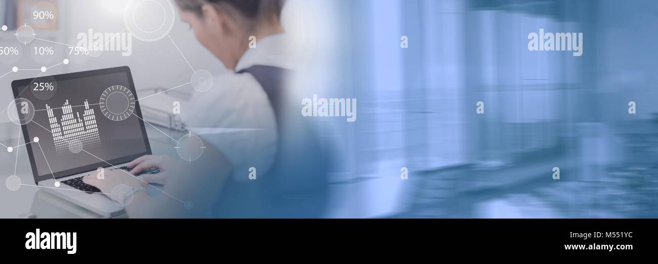 Business Overlay Interface with businesswoman and laptop with ...