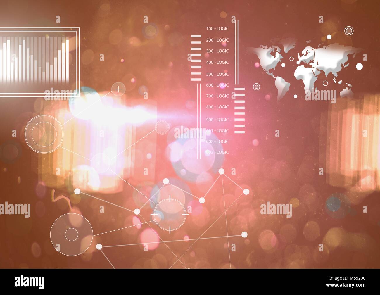 Interface overlay of connection statistics graphics with glowing lights ...