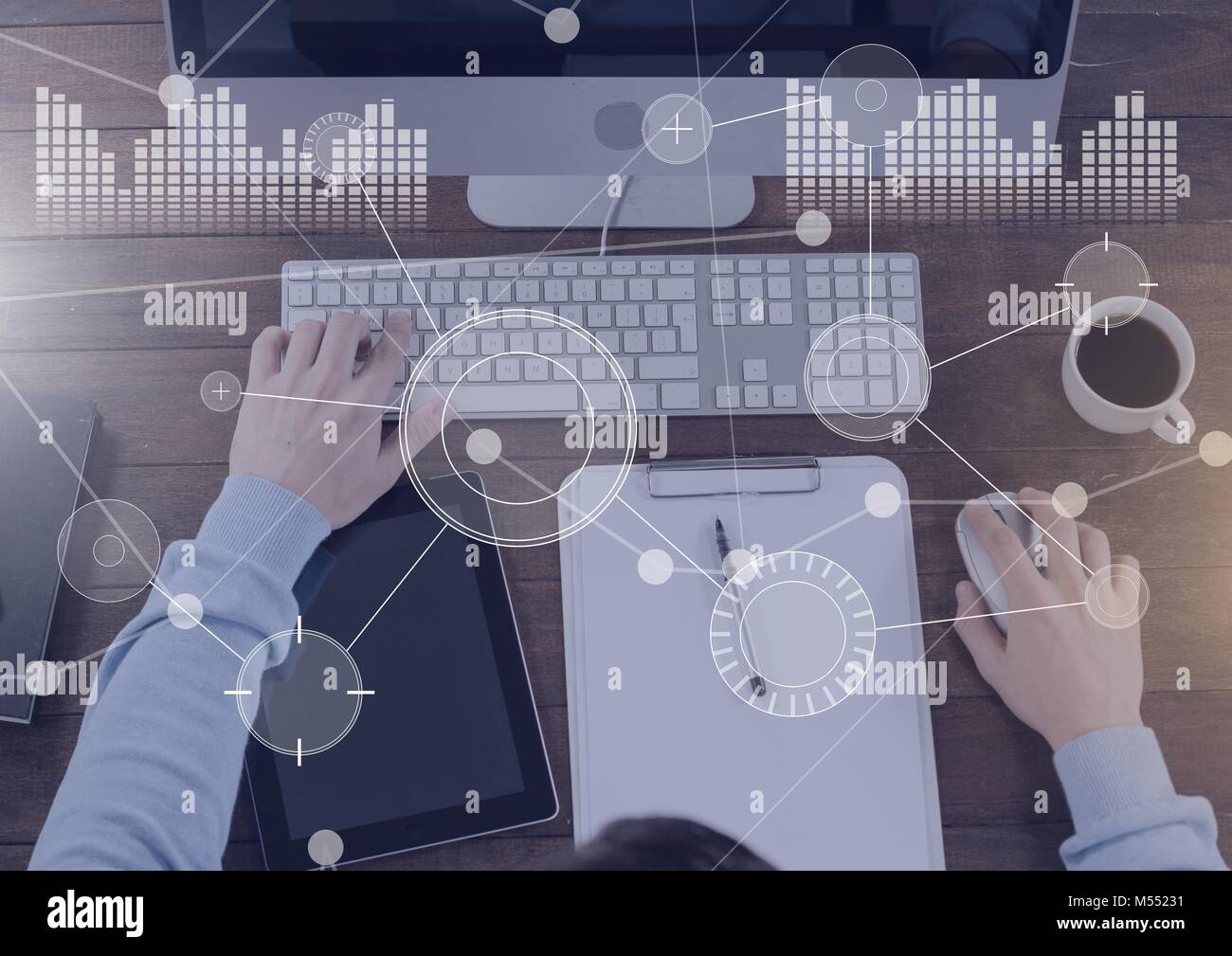 Business Overlay Interface with businessman and computer Stock Photo ...