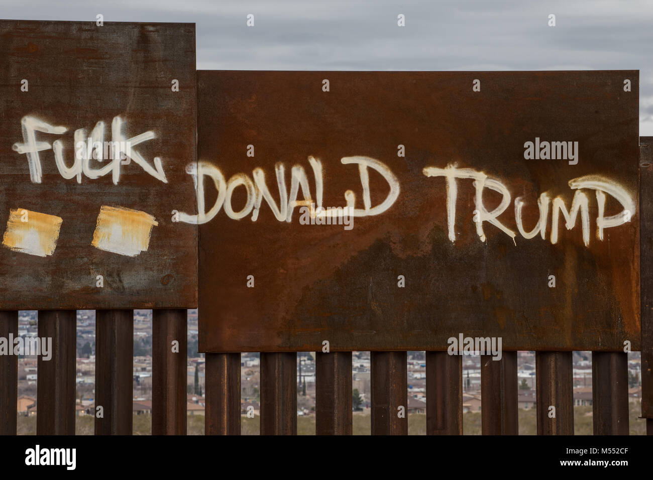 Anti-Trump graffiti on Mexican Side of Border Wall between El Paso ...