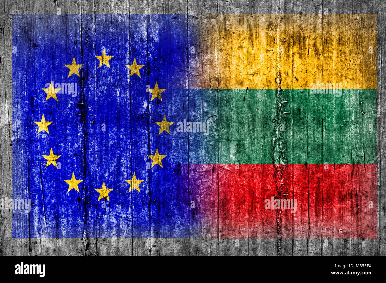 EU and Lithuania flag on concrete wall Stock Photo - Alamy