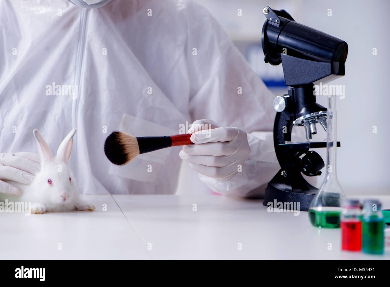 White rabbit in scientific lab experiment Stock Photo - Alamy
