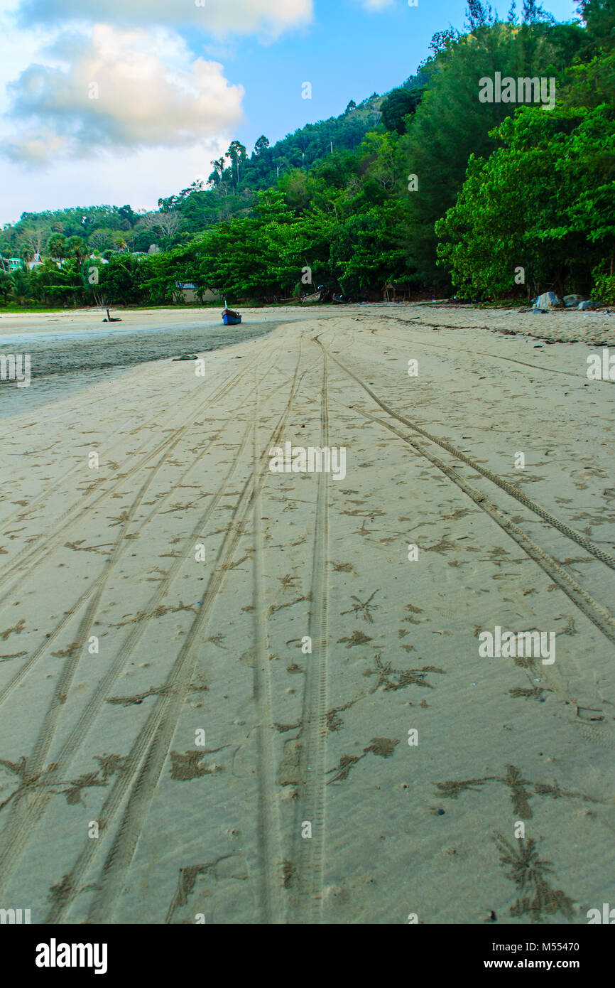 Exotic and beautiful wave pattern on the sand in the beach after sea ...