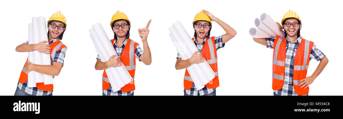 Funny engineer isolated on the white white Stock Photo - Alamy