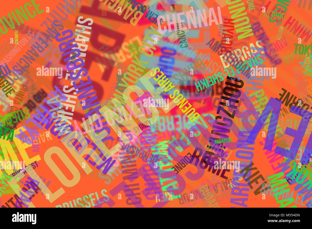 Colorful & blur city names word cloud for travel destinations ...