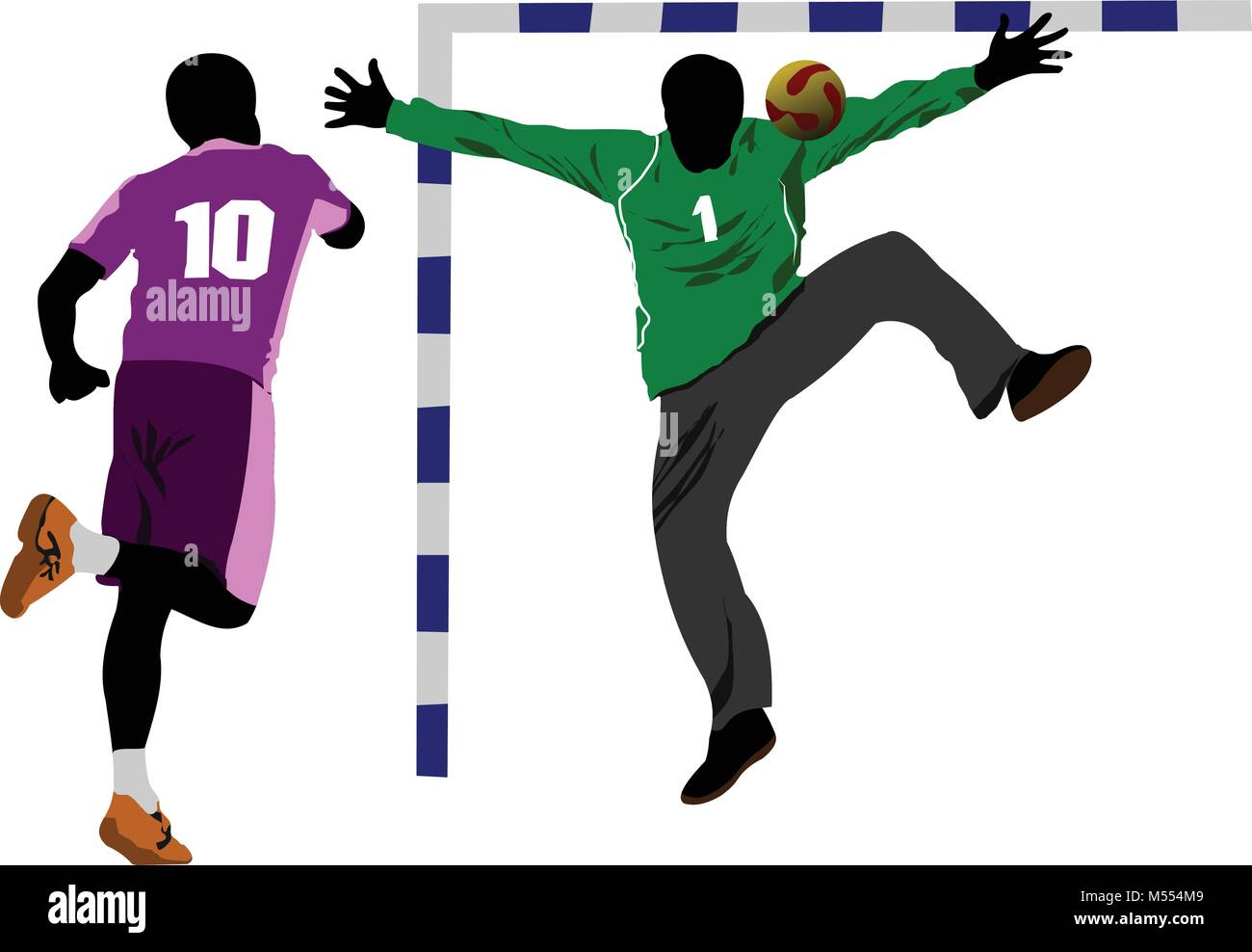 Handball players silhouette. Vector colored illustration Stock Vector ...