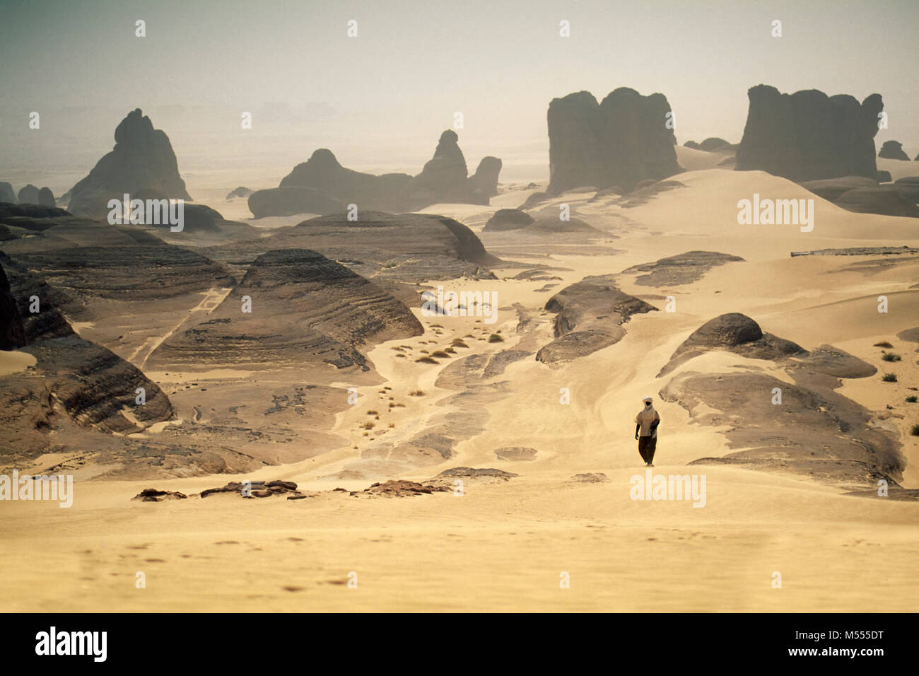 Algeria. Near Tamanrasset. Tassili du Hoggar. Sahara desert. Sand sea ...