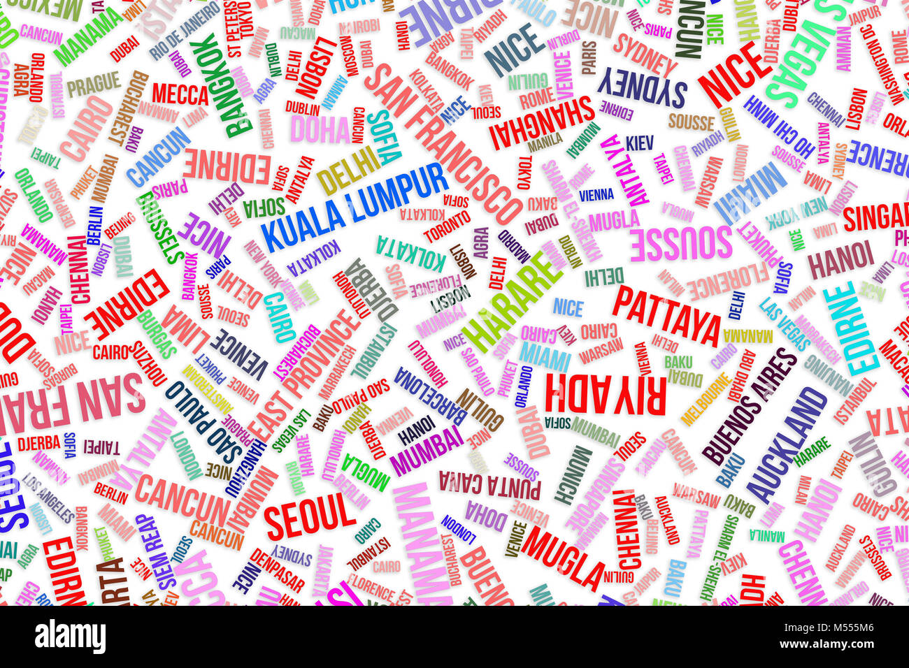 Colorful city names word cloud for travel destinations conceptual, for ...