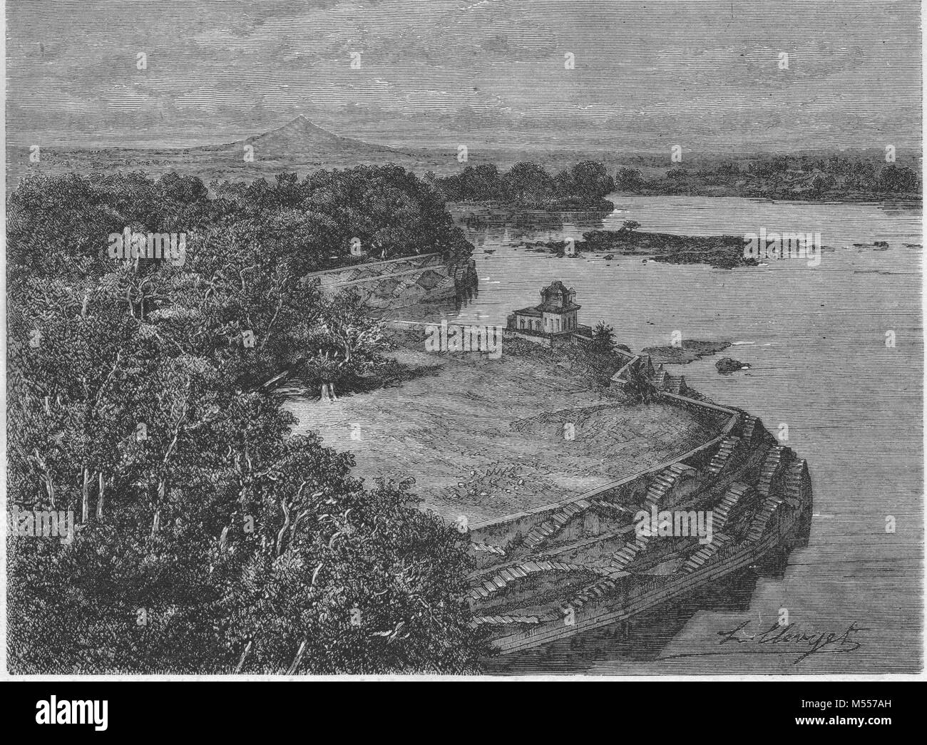 INDIA. The Bund of Lake Barwa-Sagur, antique engraving 1878 Stock Photo ...