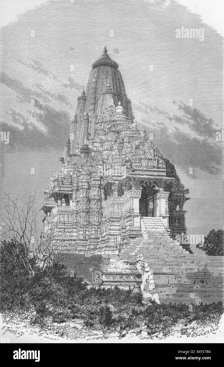 INDIA. The Temple of Mahadeva, Khajuraho, antique engraving 1878 Stock ...